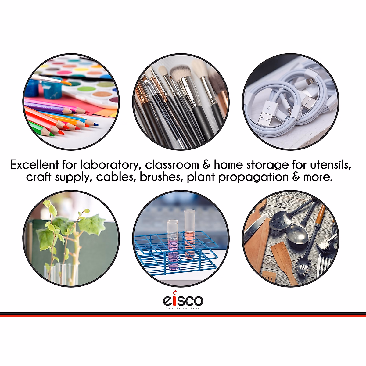 EISCO Blue Epoxy Coated Steel Wire Test Tube Rack, 20 Holes, Outer Diameter Permitted of Tubes 18-20mm or Less, 4 X 5 Format