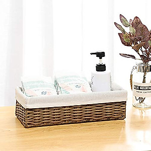 HOSROOME Bathroom Wicker Baskets for Organizing Toilet Paper Basket Storage Basket for Toilet Tank Top Decorative Basket for Closet, Bedroom, Bathroom, Entryway, Office（Set of 2,Brown