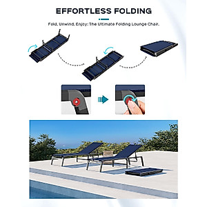 Aluminum Chaise Lounge Ourdoor - Foldable & Assemble Free Outdoor Lounge Chair with 5 Adjustable Backrest, Patio Lounge Chair for Outside Poolside Beach Pool, Navy Blue