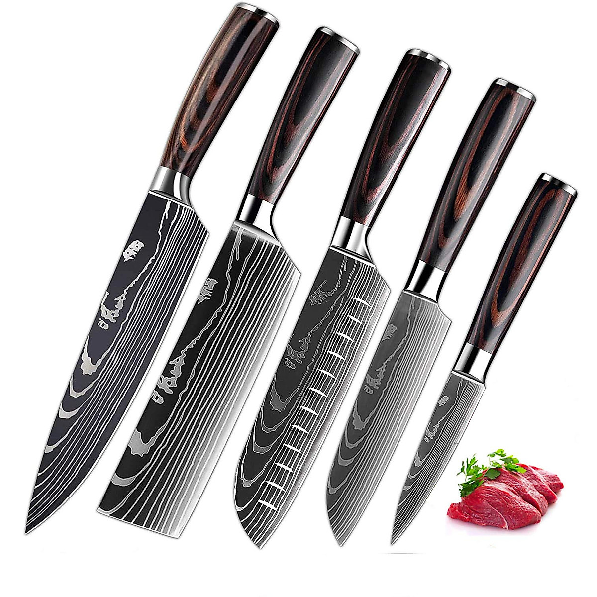 Professional Chef Knife Set 5 Pieces, Kitchen Knives Set Stainless Steel with Wood Handle Chef Knife Cooking Utility Bread Slicing Peeling Boning Knife (5PCS-KNIFESETS)