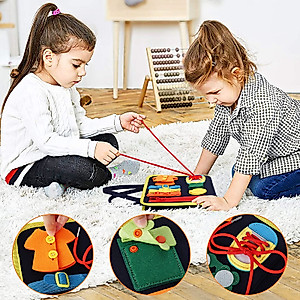 Busy Board Toys for Toddlers, Montessori Toys Gifts for 3-5 Year Old Boys & Girls, Preschool Toddler Activities Educational Travel Toy Learning Basic Dress Skills