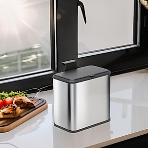 MoNiBloom 1.3-Gallon Small Hanging Trash Can for Kitchen Bathroom Bedroom Living Room Home Office Dorm Fingerprint-Proof Garbage Bin Removable Bucket Brushed Stainless Steel 5-Liter (Silver)