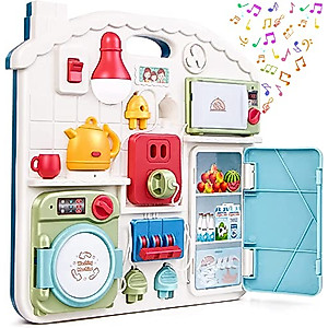 Activity Table for Toddlers 1-3, Pretend Household Appliances Toys, Kids Early Development Learning Toy, Baby Busy Board Activity Toy With Sounds Lights Play Table Toy Gift for Boys Girls 6-12 Months