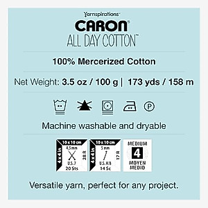 Caron All Day Cotton - 3 Pack of 173 Yards/3.52 oz Eyes Blue 100% Mercerized Cotton Yarn