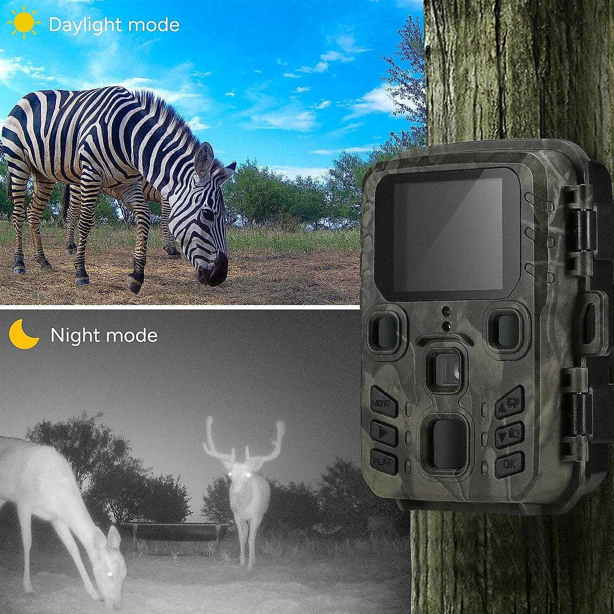 SuntekCam Mini Trail Camera 1080P 24MP Game Camera with Night Vision Motion Activated IP65 Waterproof, Trail Cam with 0.2s Trigger Speed and 65FT Distance for Wildlife Monitoring