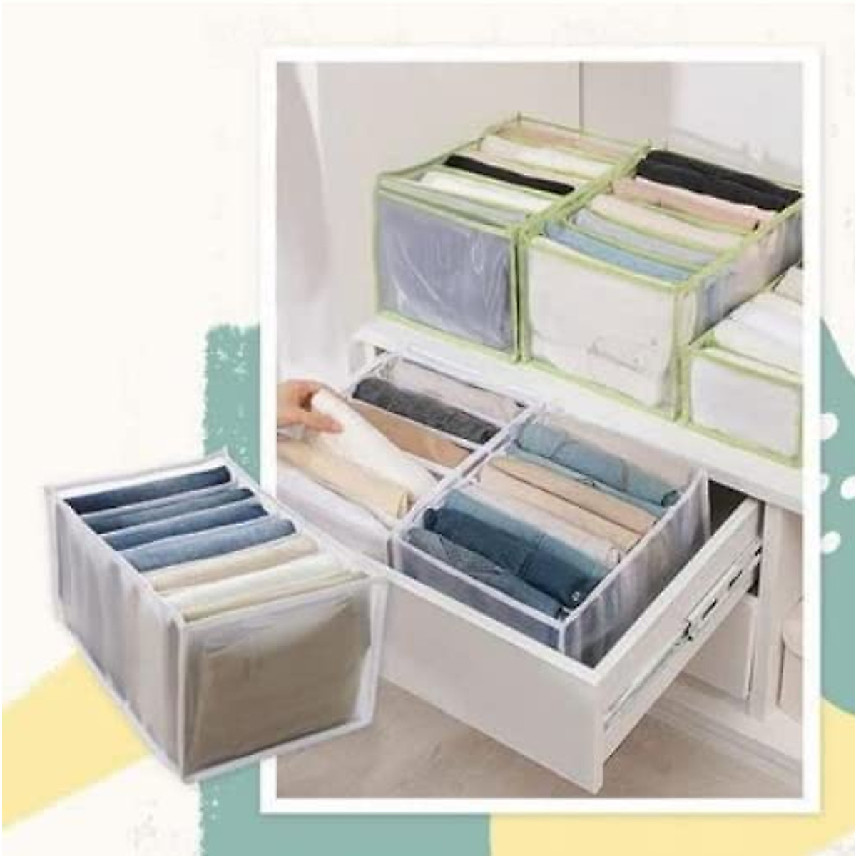 Aobteeny Closet Organizers and Storage Bins, 2 PCS Wardrobe Clothes Storage Organizer with Multiple Layers, Foldable, Portable and Visible Baby Storage Baskets for Bedroom, Shelves