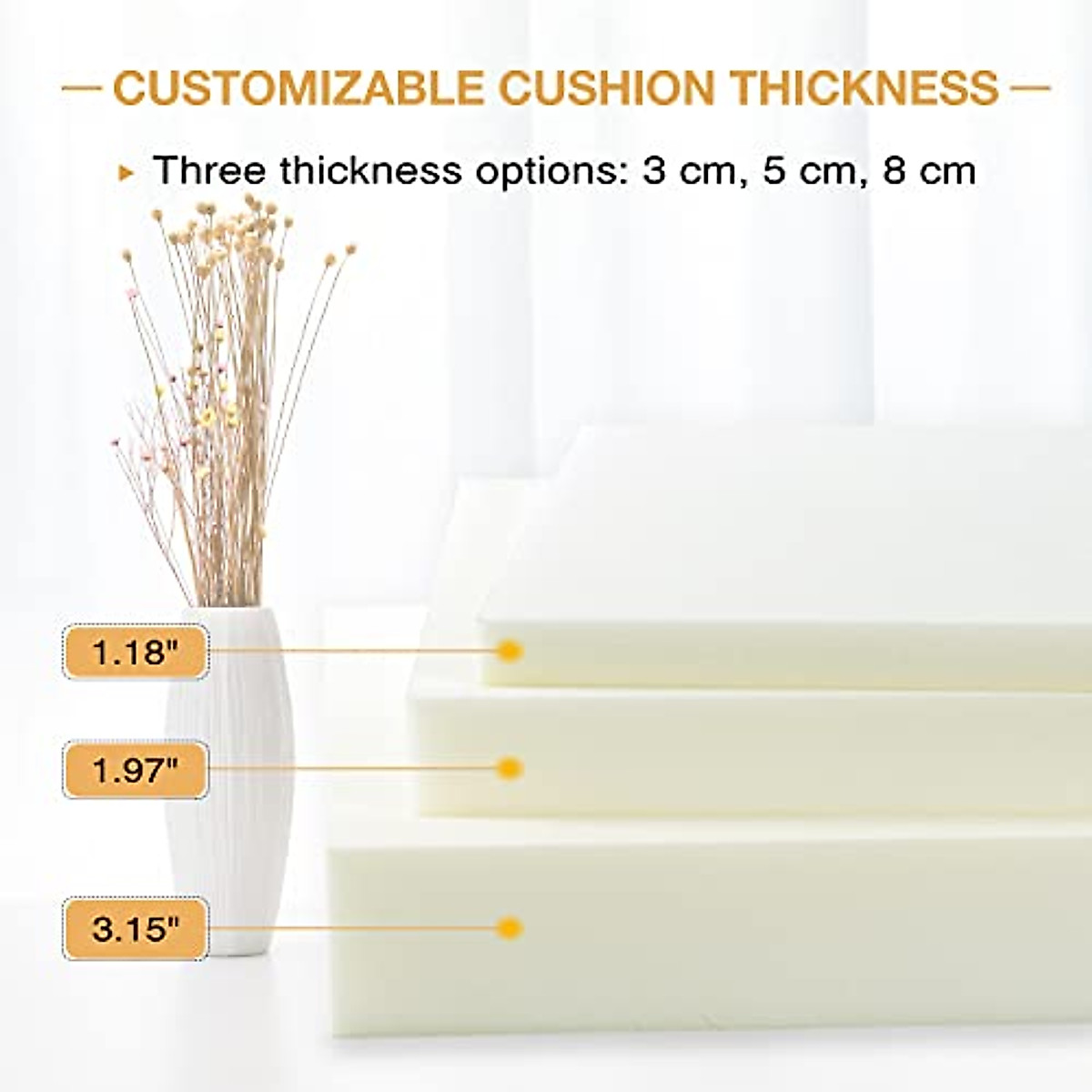 PHUSTJKL Custom Size 30 Colors Bench Cushion, 4 in Thick Upholstery Foam Bay Window Seat Cushion Washable Removable Cover Non Slip Kitchen Dining Cushion Patio Swing Seating Cushion Garden Bench