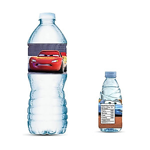 24PCS Lightning McQueen Water Bottle Labels for Cars Themed Birthday Party Supplies, Lightning McQueen Party Favors for Kids Birthday Decorations
