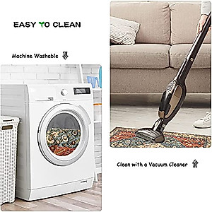 Lahome Boho Tribal Round Rug - 4Ft Persian Soft Bedroom Round Area Rug Entryway Foyer Throw Mat Washable Non-Shedding Non-Slip Sofa Carpet for Nursery Living Dining Room,Rust/Dull Teal