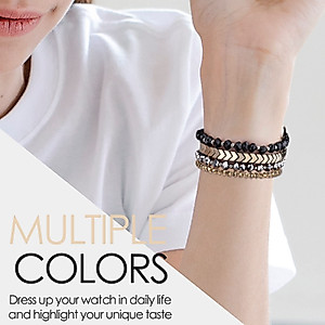 MOFREE Compatible for Samsung Galaxy Watch 4 40mm 44mm/Watch 4 Classic 42mm 46mm Bands, 20mm Handmade Fashion Elastic Beaded Bracelet Replacement for Galaxy Watch 3 41mm/Active/Active 2 Women, Black