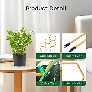 GROWNEER 2 Pcs 14" Small Plant Trellis for Climbing Plant, Honeycomb Metal Potted Trellis with 20 Pcs Cable Ties, 15 Pcs Plant Labels, Plant Support for Flower Stem Vines, Golden