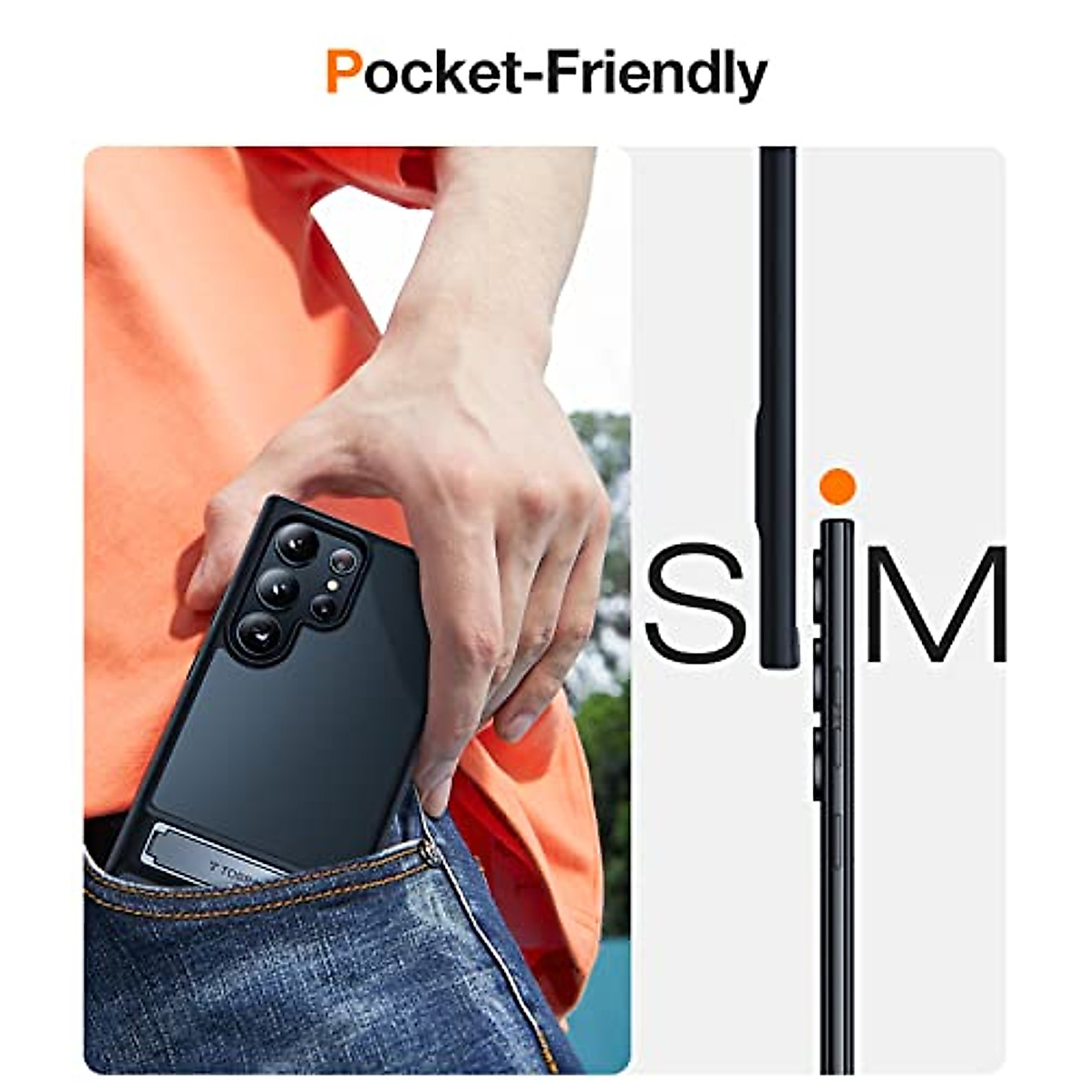 TORRAS MarsClimber Case for Samsung Galaxy S23 Ultra Case with Kickstand, [3-Way Sturdy Kickstand] [10 FT MIL-Grade Shockproof] Translucent Slim Case for Samsung S23 Ultra Phone Case, Phantom Black