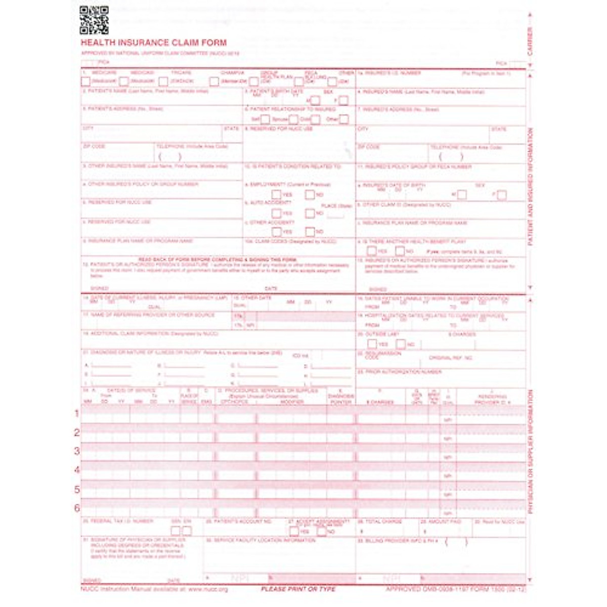 New CMS-1500 Insurance Claim Forms, HCFA (Version 02/12) - 1 CASE (2500 Sheets/Forms)
