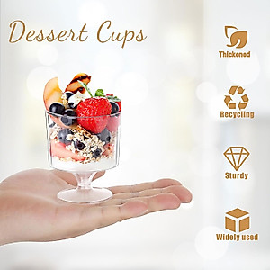 120 Pcs Dessert Cups with Spoons 60 Pcs 5 OZ Mini Clear Plastic Dessert Parfait Cup 60 Pc Spoons for Party Small Round Serving Goblet Wine Shot Disposable Fruit Ice Cream Mousse Pudding Appetizer Bowl