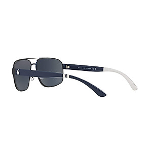 Polo Ralph Lauren Men's PH3112 Aviator Sunglasses, Matte Navy Blue/Grey, 62 mm