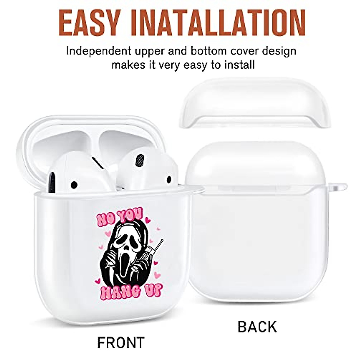 Case for Airpod Case 2nd Generation,Ghostface Scream Airpods Case Cute,Cute Airpod Case 1st Generation,Clear Funny Airpod Case Cover with Keychain for Women Girls (Scream 1st/2nd Case)