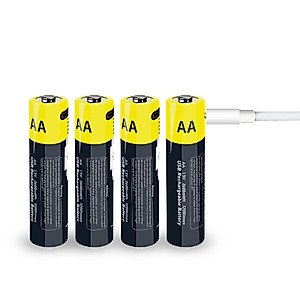 QUBAI Type-C Lithium Rechargeable Batteries AA, 1.5V USB Li-Ion AA Battery, Rechargeable, 2600mWh with Type C Charging Cable, Quick Charge in 2 Hours, (Pack of 4) (4AA)