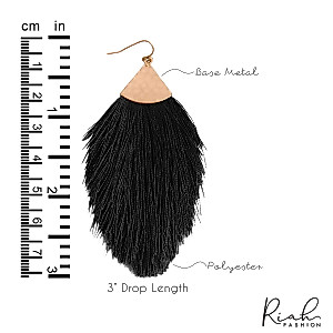 Bohemian Silky Thread Fan Fringe Tassel Statement Earrings - Lightweight Strand Feather Shape Dangles (Feather Fringe - Black)