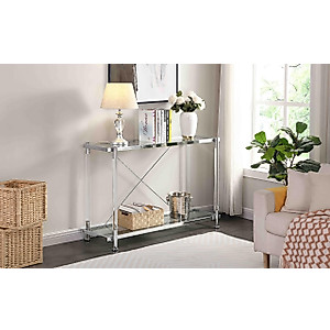 43.3 Inch Chrome Glass Console Table, 2 Tier Narrow Hallway Side Table with Acrylic & Metal Frame, Modern Minimalist End Table Sofa Table (Silver)