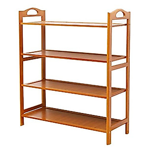 YUHUAWYH SANPON Bamboo Shoe Rack 4 Tier Shoe Organizer for Closet Entryway Shoe Rack Free Standing Shoe Shelf Flat Brown