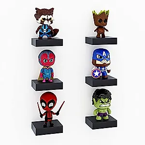 WELLAND Small Floating Shelves, Wall Mounted Mini Display Shelf for Bedroom, Kids Room or Study Room (Black, Pack of 6)