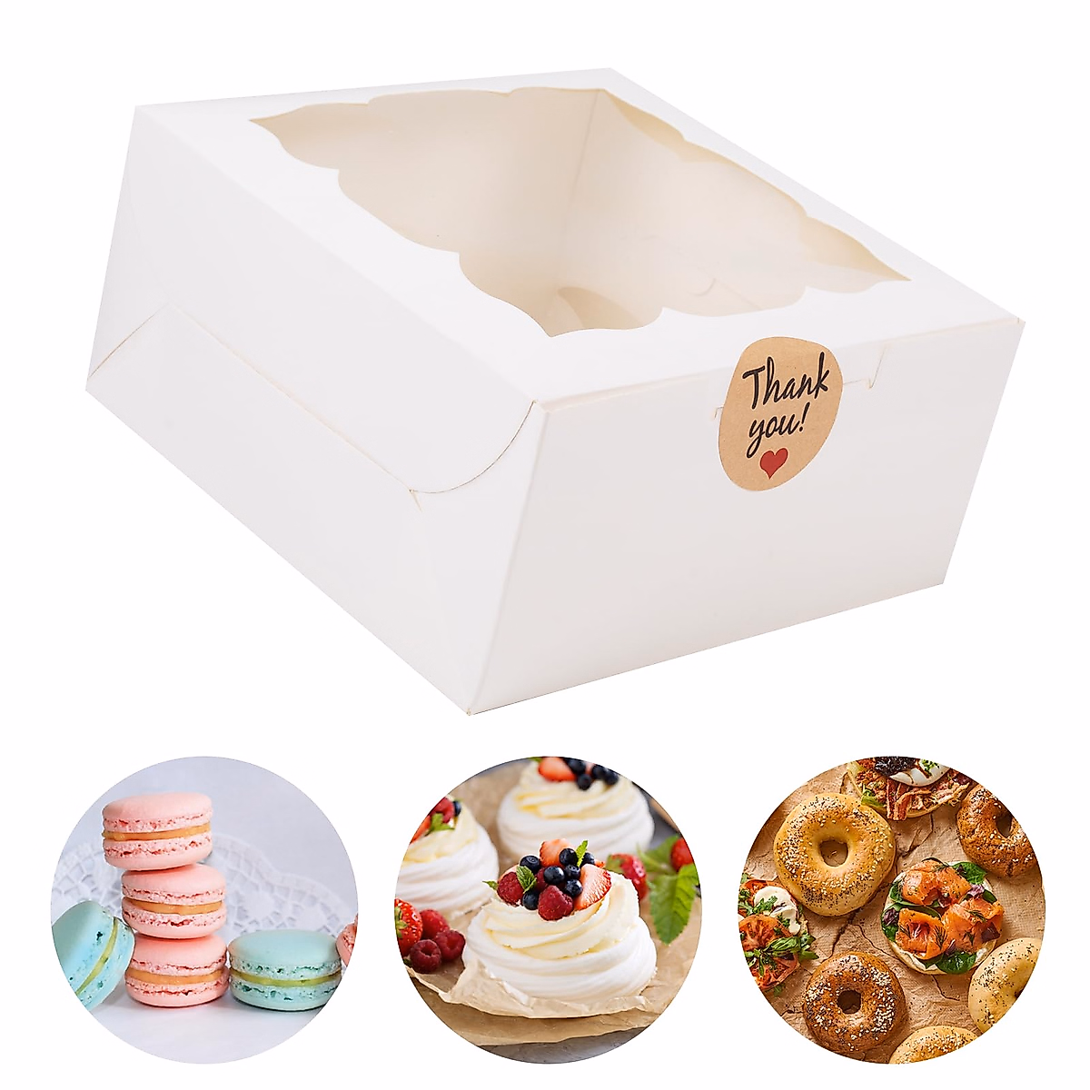 AISEY 4x4x2.5 Inches White Bakery Boxes with Window, Cookie Boxes, Mini Cake Boxes, Dessert, Pastry, Small Treat Boxes, 20 Pcs