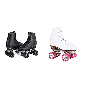 Chicago Men's Premium Leather Lined Rink Roller Skate - Classic Black Quad Skates - Size 11 & Chicago Women's and Girl's Classic Roller Skates - Premium White Quad Rink Skates