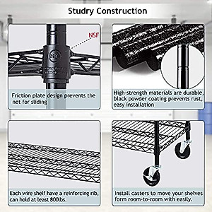Wire Shelving Unit Storage Shelves 2100Lbs Capacity 6 Tier Metal Shelf with Wheels, NSF Adjustable Layer Rack Heavy Duty Steel Utility Shelf for Garage Kitchen Pantry Basement, Black 48"L×18"W×82"H