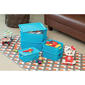 Basicwise QI003214M.3 Blue Medium Plastic Storage Container with Lid, Set of 3