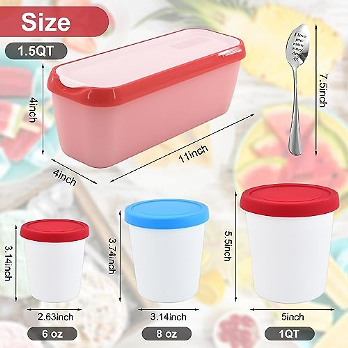 VEENE Ice Cream Containers-Ice Cream Containers For Homemade Ice Cream (7Pcs) And A Spoon-Reusable Ice Cream Containers With Lids-Creami Pint Containers-Ice Cream Storage Containers For Freezer