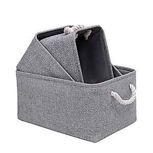 Fabric Storage Basket, Foldable Linen Storage Box for Nursery and Home, Collapsible Canvas Shelf Basket for Wardrobe or Bedroom, Grey