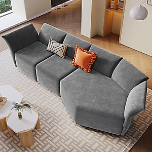 WILLIAMSPACE 106.3" Modern Sectional Sofa for Living Room, 4 Seater Upholstered Curved Sofa Couch with Adjustable Back, Free Combination Modular Sofa for Home Office - Grey