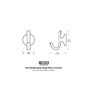 Delta Tolva Multi-Purpose Single Robe Hook in Polished Chrome