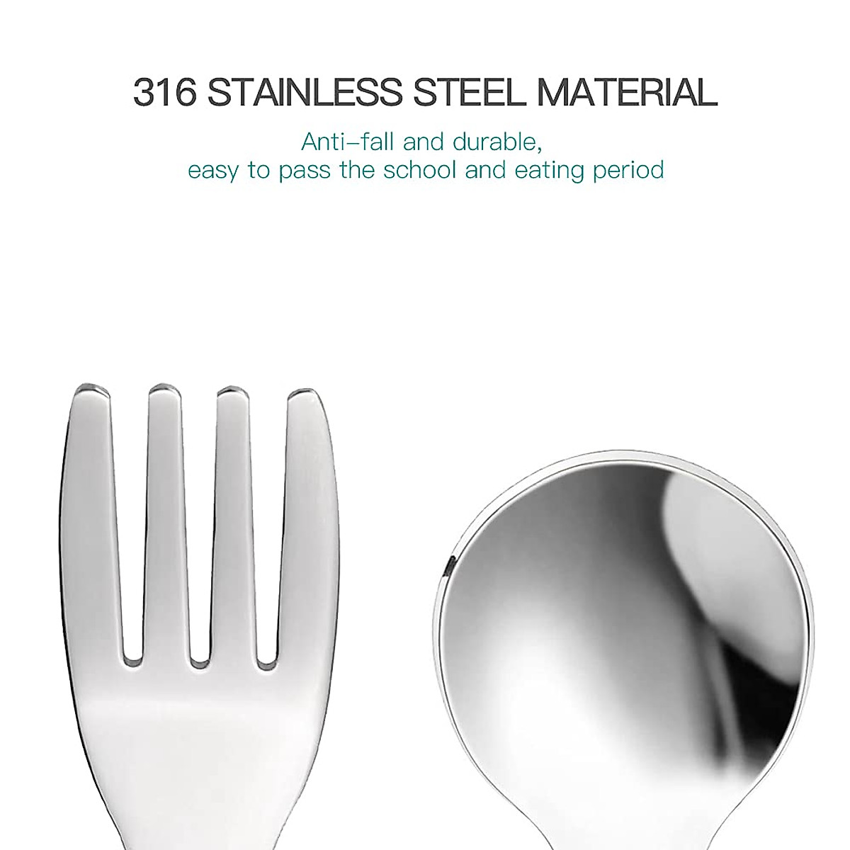 SFCCMM Toddler Utensils Stainless Steel Forks and Spoons Safe Children's Cutlery Set Handle Cartoon Cute for Baby (Green Dinosaur - Short)