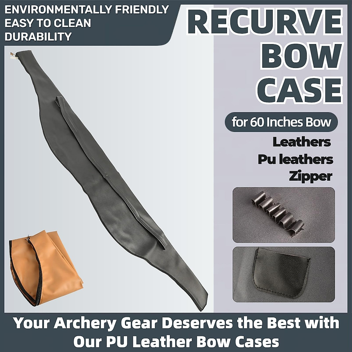 ZSHJGJR Traditional Takedown Recurve Bow Case - 60 inch Archery Bow Cases, PU Leather Recurve Bow Case with 6 Arrow Slots, Moisture, Splash & Sun Protection Mounted Archery Bow Bag Accessory