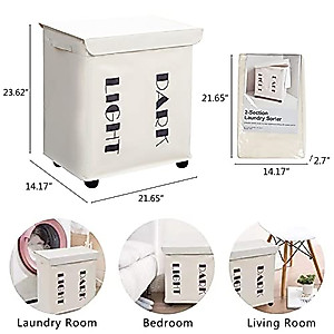 ParkNbuy 2 Section Laundry Hamper with Wheels and Lid,Large Laundry Basket on Wheels with Handle,Oxford Cloth Hamper on Wheels for Family Room Clothing Toys