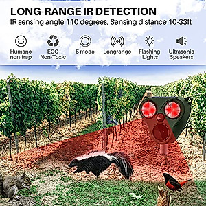 Jahy2Tech Solar Ultrasonic Animal Repeller,PIR Sensor with Trigger Alarms and Flashes for Rat, Dog, Cat, Squirrel, Raccoon, Skunk, Rabbit, Mole, Snake, Deer Sensor Repellent, Waterproof