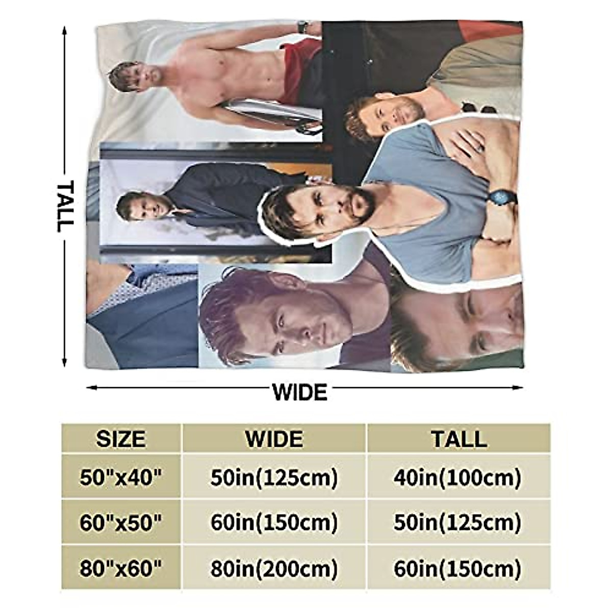 Chris Hemsworth Soft and Comfortable Warm Fleece Blankets Beach Blanket Picnic Blankets Throw Blankets (50"x40")