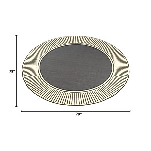 nuLOOM 7' Round Outdoor Area Rug, Casual Design With Striped Border, Stain Resistant, Highly Durable, For Patio, Balcony, Bedroom, Living Room, Dining Room, Bathroom, Dark Grey