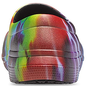 Crocs Men's and Women's On The Clock Clog | Slip Resistant Work Shoes, Tie Dye, 11 Women/9 Men