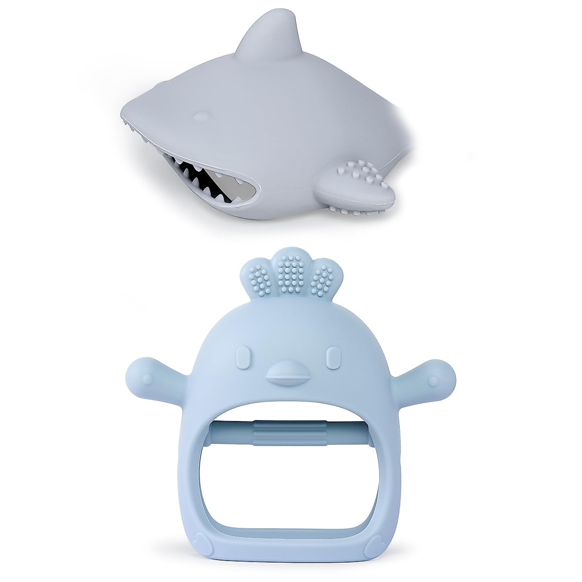 Teething Toys for Babies 0-6 Months, Silicone Never-Drop Baby Teethers Teething Mittens, Hand Pacifier, Best Toy for Teething Baby, Silicone Wrist Teething Mitten for New Born (Dusty Blue&Gray)