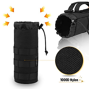 FUNANASUN Tactical Water Bottle Pouch, Drawstring Military H2O Molle Water Bottle Holder Bag Mesh Hydration Carrier Black