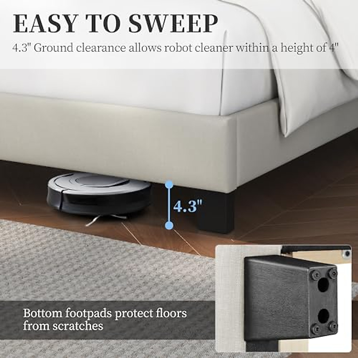 Yaheetech Full Bed Frame Upholstered Platform Bed with Fabric Headboard, Wing Edge Design/Non-Slip and Noise-Free/Wooden Slats Support/No Box Spring Needed/Easy Assembly, Beige Full Bed