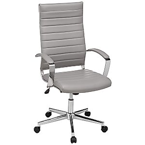 Amazon Basics High-Back Executive Swivel Office Desk Chair with Ribbed Puresoft Upholstery, Lumbar Support, Modern Style, 23.9"D x 24.69"W x 41.5"H, Generous Grey