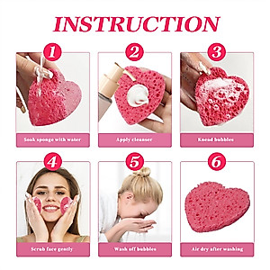 50 Count Facial Sponges - Cellulose Facial Sponges Exfoliating Heart Shape Reusable Compressed Facial Sponges for Facial Cleansing Mask Makeup Removal