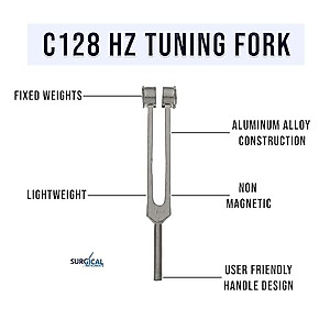 SURGICAL ONLINE Medical-Grade C128 Hz Tuning Fork - Fixed Weights, Non-Magnetic, Lightweight, Portable, Corrosion Resistant, Extra Long Handle