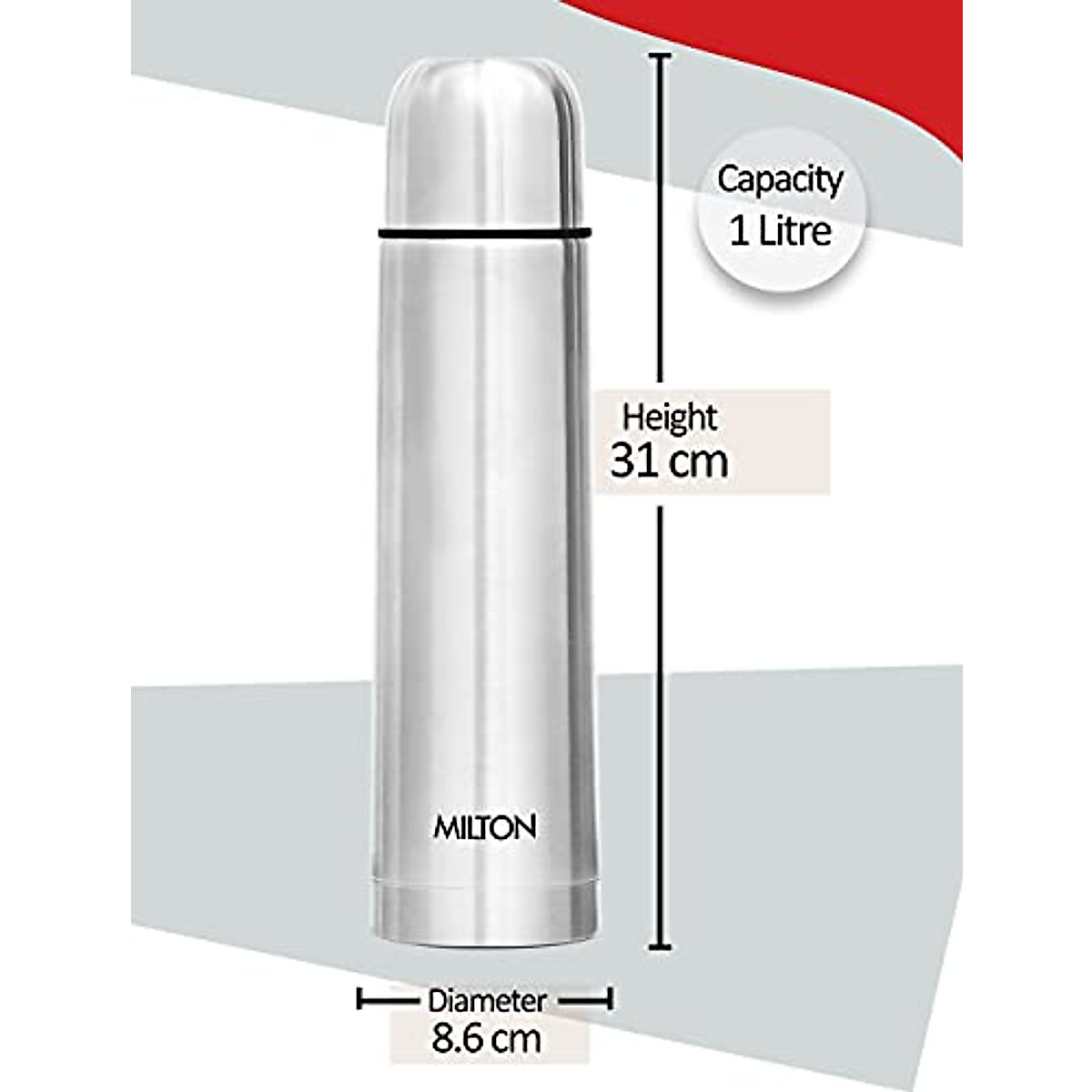 Milton Thermosteel Flip Lid Flask 500, Double Walled Vacuum Insulated 500 ml | 17 oz | 24 Hours Hot and Cold Water Bottle with Cover, 18/8 Stainless Steel, BPA Free, Food Grade, Leak-Proof | Silver