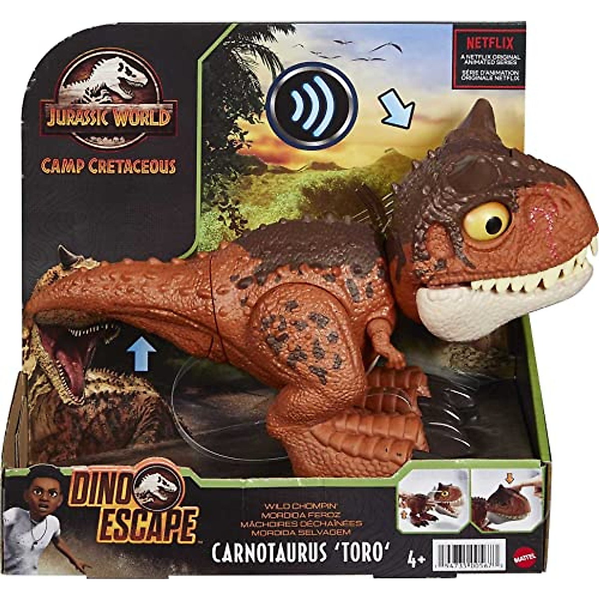 Mattel Jurassic World Camp Cretaceous Action Figure, Chompin’ Carnotaurus Toro Dinosaur Toy with Chimping & Other Motion