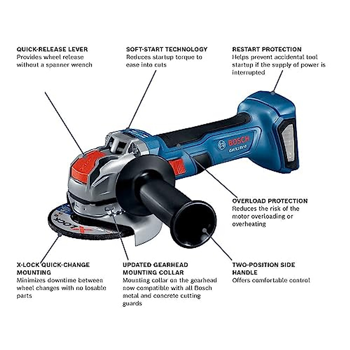 BOSCH GWX18V-8N 18V X-LOCK Brushless 4-1/2 In. Angle Grinder with Slide Switch (Bare Tool),Blue