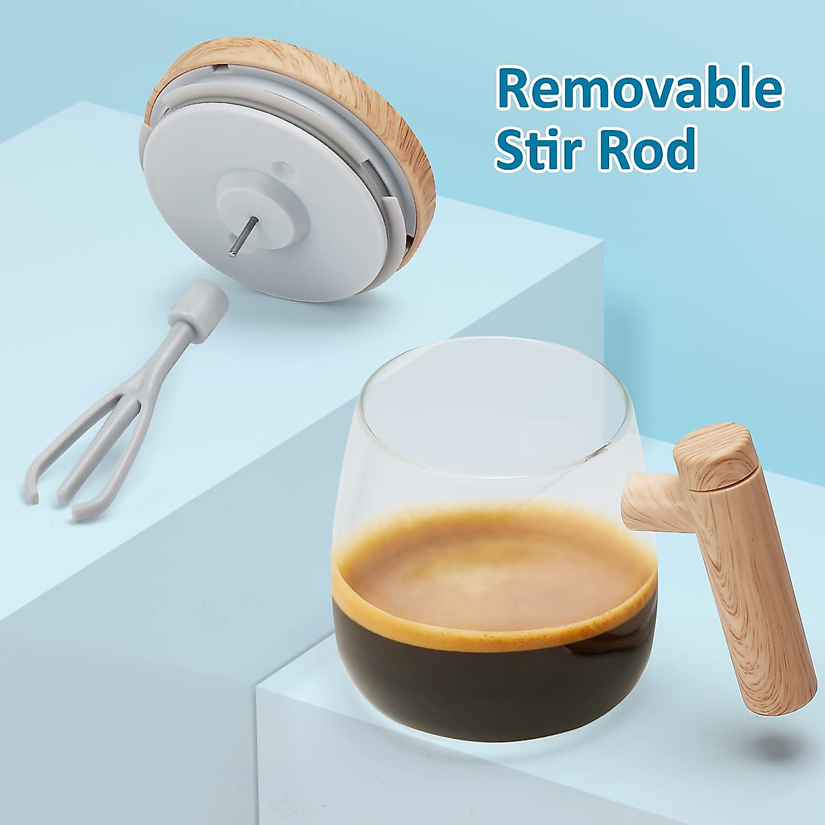 VAlinks Self Stirring Coffee Mug, Glass Electric Self Mixing Cup with Lid & Handle, 400ml Auto Self Stirring Cup To Stir Coffee, Mixed Milk, Powder for Office Home (2*AAA Battery Power)